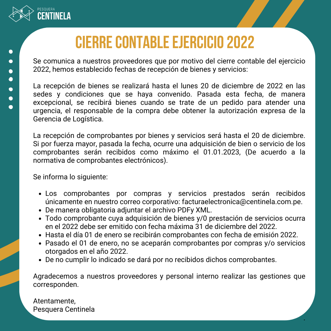 Cierre Contable Ejercicio 2022 | Centinela